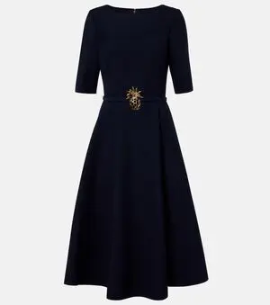 Oscar De La Renta Belted Wool-blend Midi Dress - Blue