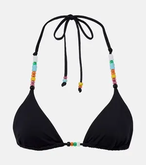 Staud Lido Beaded Bikini Top - Black