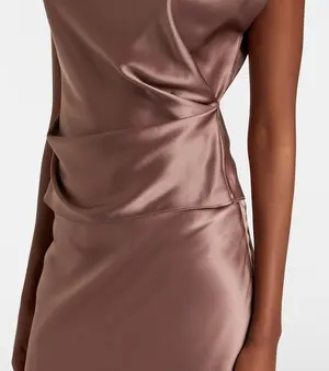 THE SEI Draped Silk Satin Top In Truffle - Brown