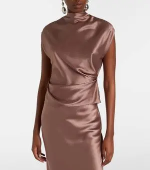 THE SEI Draped Silk Satin Top In Truffle - Brown