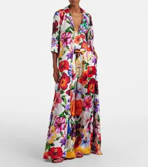 Dolce & Gabbana Floral Belted Silk Satin Maxi Dress
