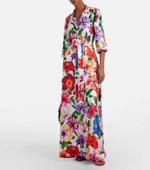 Dolce & Gabbana Floral Belted Silk Satin Maxi Dress