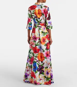 Dolce & Gabbana Floral Belted Silk Satin Maxi Dress