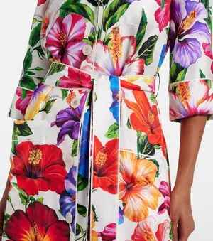 Dolce & Gabbana Floral Belted Silk Satin Maxi Dress
