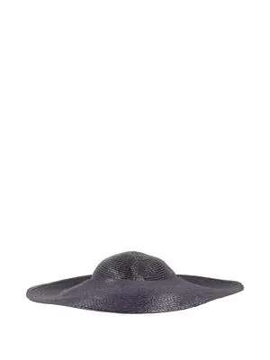 Vintage Wide Brim Sun Hat With Floral Appliqu - Blue