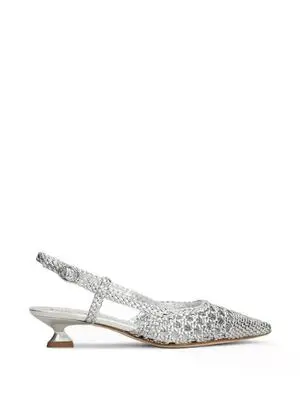 THE SELLER Woven Leather Slingback Pumps - Silver