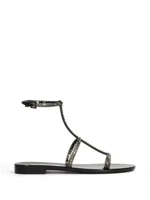 Menghi MENGHI Crystal-Embellished T-Bar Sandals Black
