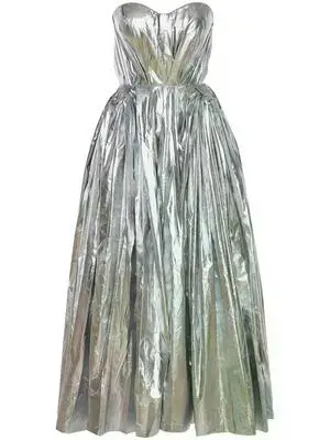 Alexander McQueen Metallic Finish Pleated Bustier Midi Dress