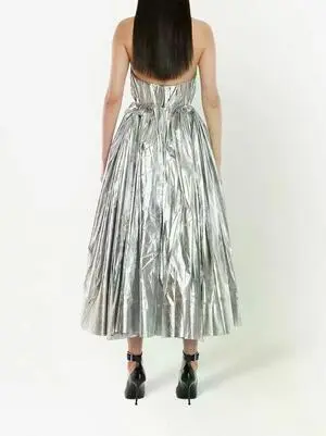Alexander McQueen Metallic Finish Pleated Bustier Midi Dress