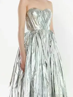 Alexander McQueen Metallic Finish Pleated Bustier Midi Dress