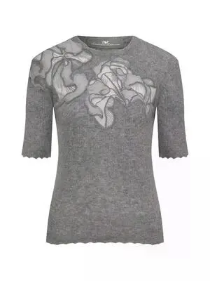 Ermanno Scervino Ribbed Floral Appliqué T-shirt - Grey