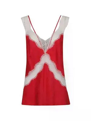 Pinko Lace-trim Jacquard Sleeveless Top - Red
