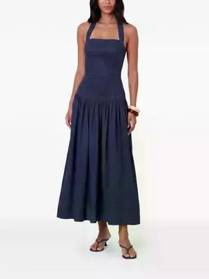 NICHOLAS Vivianne Halter-neck Gathered Midi Dress - Blue