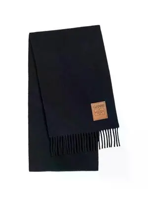 GANNI Logo-patch Fringed Scarf - Blue