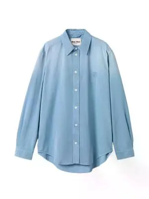 Miu Miu Embroidered Cotton Twill Shirt - Blue