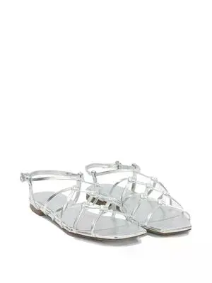 AeydĒ Anisa Leather Flat Sandals - Silver