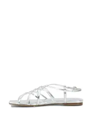 AeydĒ Anisa Leather Flat Sandals - Silver