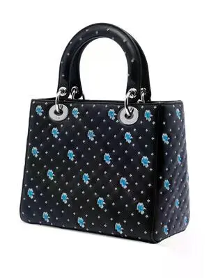 Dior 2015 Medium Calfskin Embroidered Flower Lady Satchel