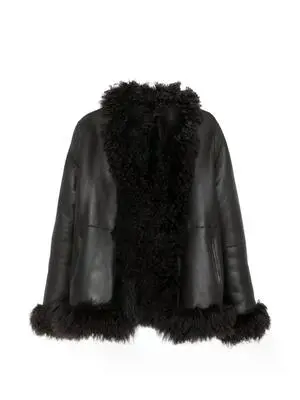 MANOKHI Long Sleeve Shearling Jacket - Brown