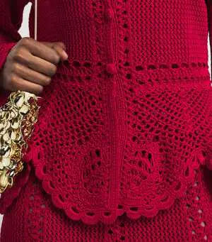 Erdem Crochet Peplum Cardigan - Red
