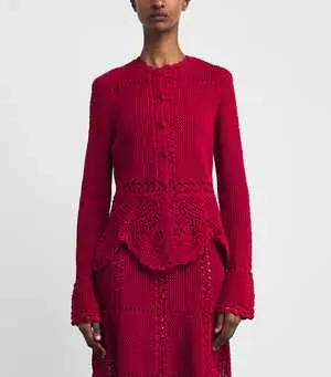 Erdem Crochet Peplum Cardigan - Red