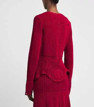 Erdem Crochet Peplum Cardigan - Red