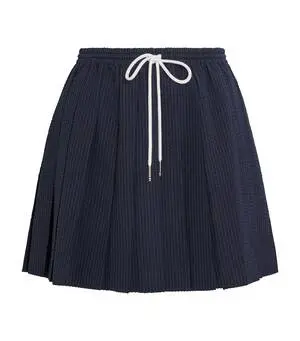 Thom Browne Wool Seersucker Pleated Mini Skirt - Navy