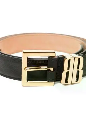 Balenciaga Bb Edit Grained Leather Belt - Black
