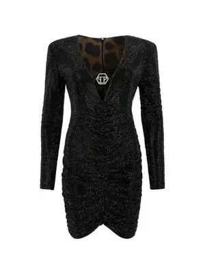 Philipp Plein Crystal-embellished Ruched Mini Dress - Black