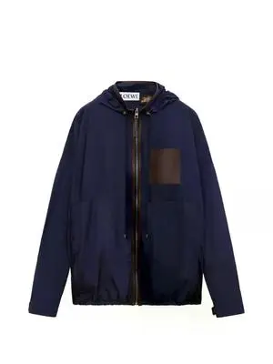 Loewe X Paula's Ibiza Hooded Coat With Leather Trims - Blue