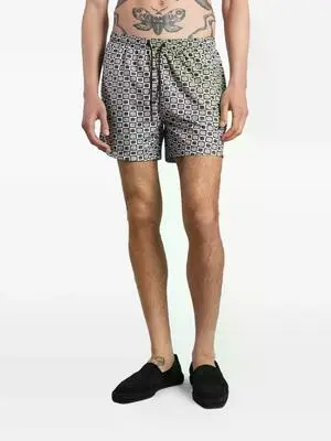 Tagliatore Geometric-print Drawstring Swim Shorts - Grey