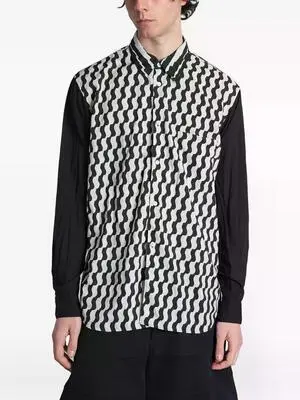 Comme Des Garçons Wave-print Panelled Shirt - Black