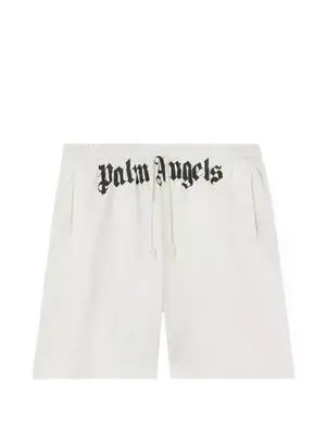 Palm Angels Logo Print Cotton Jersey Shorts - White