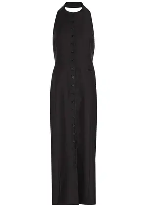 HEIRLOME Sarah Halterneck Wool And Silk-blend Midi Dress - Black