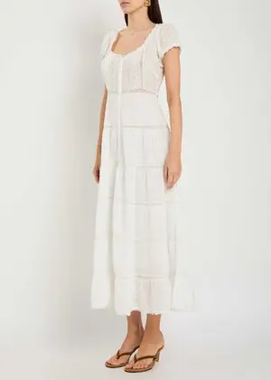 Rixo Jaclyn Broderie Anglaise Cotton Midi Dress - Ivory