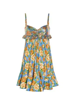 Rabanne Floral-print Chainmail And Jersey Mini Dress - Multicoloured