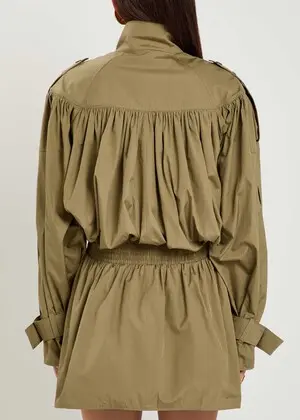 Chloé Gathered Cotton-poplin Coat - Olive