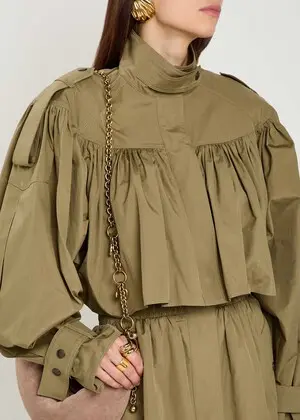 Chloé Gathered Cotton-poplin Coat - Olive