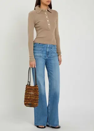 Citizens Of Humanity Brea Ribbed Stretch-knit Polo Top - Beige