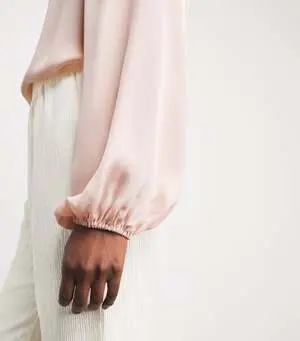 FRAME Silk Gathered Neckline Balloon Sleeve Blouse