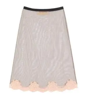 Valentino Garavani Sheer Lace-trimmed Midi Skirt - Grey