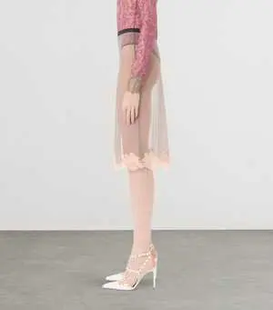 Valentino Garavani Sheer Lace-trimmed Midi Skirt - Grey