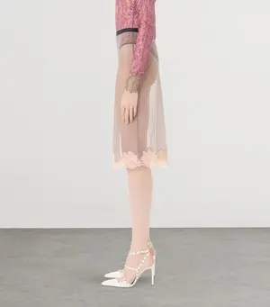 Valentino Garavani Sheer Lace-trimmed Midi Skirt - Grey