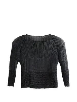 Issey Miyake Pleated Bouclé-trim Top - Black