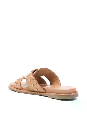 CARMELA Stud-embellished Leather Flat Sandals - Neutrals