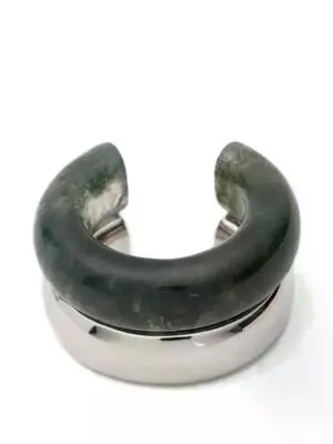 Neeka Studios Ring Cuff Silhouette Ring With Green Moss-agate - Silver