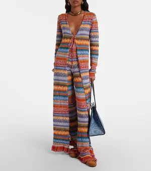 Etro Crochet Striped Cotton Flared Trousers - Multicoloured