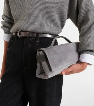 Brunello Cucinelli Monili Embellished Suede Top-handle Bag - Grey