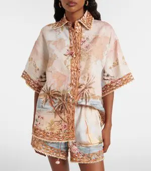 Zimmermann Mahon Printed Linen Bowling Shirt - Multicoloured