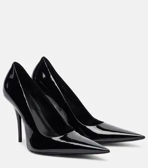 Balenciaga Patent Leather Pointed Toe Stiletto Pumps - Black